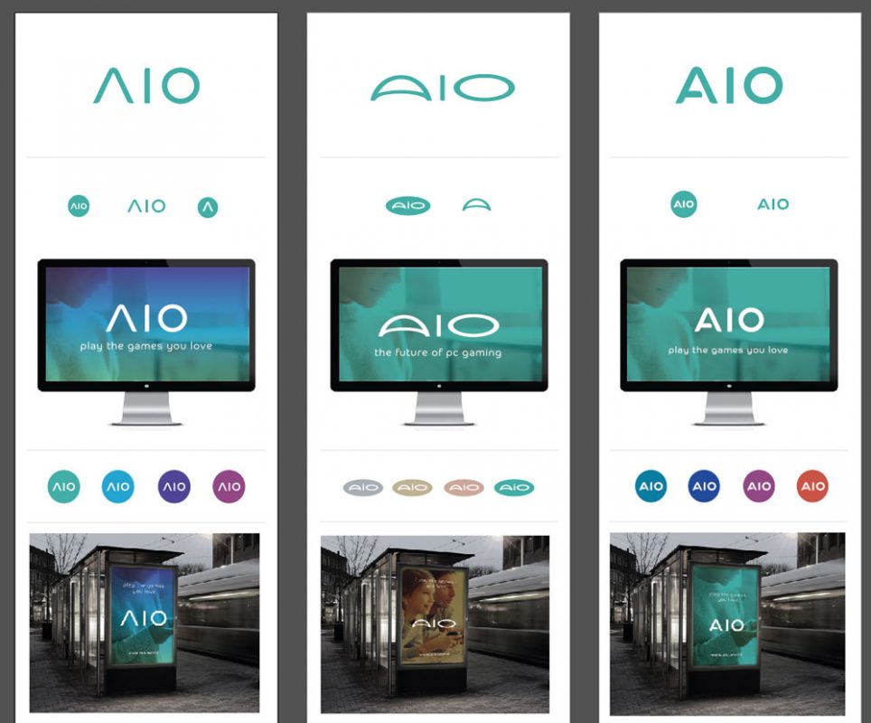 Aio logo and brand guidelines, with website design and slide deck